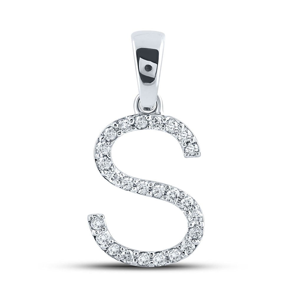 10kt White Gold Womens Round Diamond Initial S Letter Pendant 1/5 Cttw ...